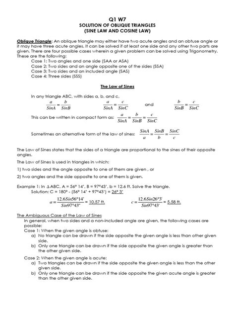 q1 w7 sine law and cosine law pdf triangle trigonometric functions