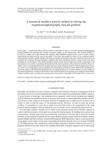 Pdf A Numerical Meshless Particle Method In Solving The Magnetoencephalography Forward Problem