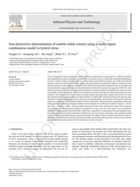 Pdf Non Destructive Determination Of Soluble Solids Content Using A Multi Region Combination