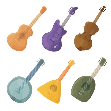 Premium Vector Musical Stringed Instruments In Cartoon Style Guitar Violin Balalaika Lute