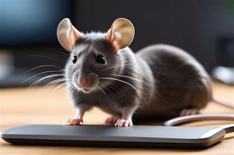 Cute Gray Rat Standing On A Computer Keyboard Concept Of Rodent Infestation And Pest Control Cute Gray Rat Standing On A Computer Keyboard Concept Of Rodent Infestation And Pest Control