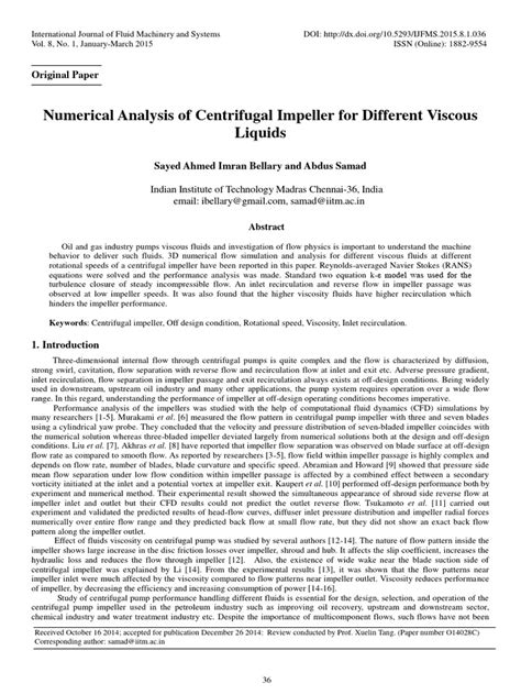 Numerical Analysis Of Centrifugal Impeller For Different Viscous Liquids 0 301 Pdf Fluid