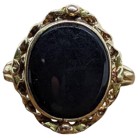 Oval Onyx Ring 10k Ornate Gold Frame Onyx Ring Mourning Ring For