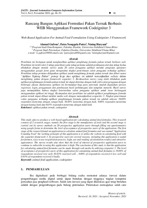 Pdf Rancang Bangun Aplikasi Formulasi Pakan Ternak Berbasis Web Menggunakan Framework