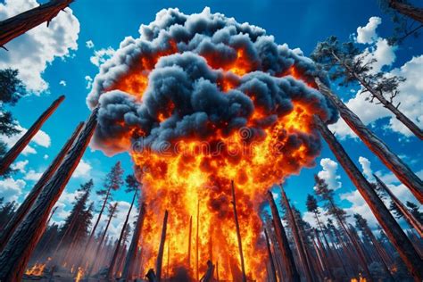 A Large Explosion In The Middle Of A Forest Stock Image Image Of