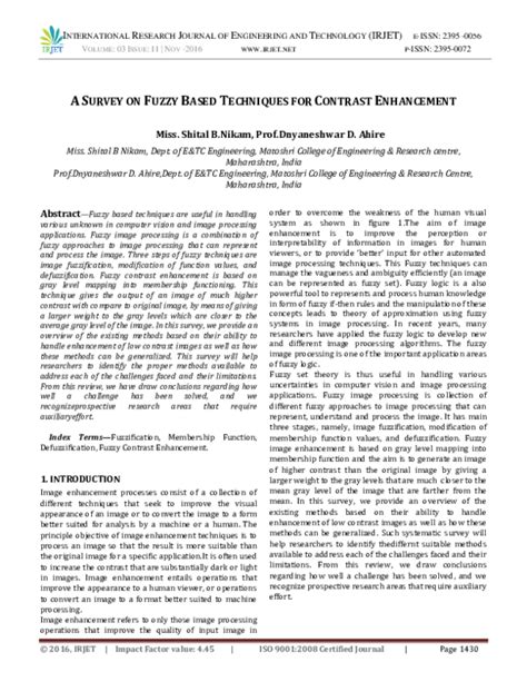 Pdf A Survey On Fuzzy Based Techniques For Contrast Enhancement