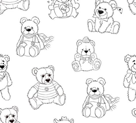 دمية دب نمط أسود أبيض تكرار رسم مرسومة باليد Eps Ai Uidownload
