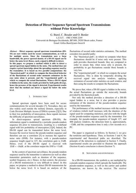 Pdf Detection Of Direct Sequence Spread Spectrum Transmissions Without Prior Knowledge
