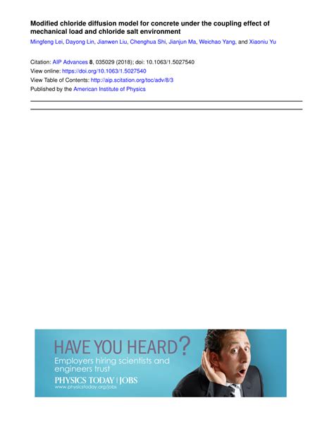 Pdf Modified Chloride Diffusion Model For Concrete Under The Coupling