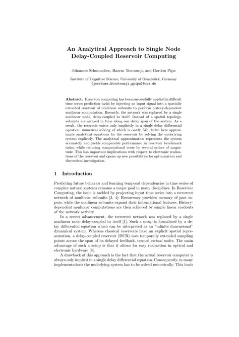 Pdf An Analytical Approach To Single Node Delay Coupled Reservoir
