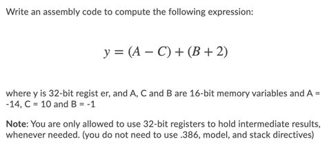 Solved Write An Assembly Code To Compute The Following Chegg