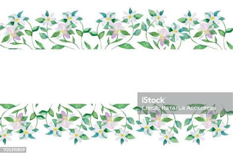 베 르가 못 흰 꽃과 녹색 잎의 무성 한 나뭇가지의 수채화 프레임 손으로 그린 청첩장 저장 날짜 또는 카드 디자인에 대 한 공간 텍스트와 흰색 배경에 녹색 피