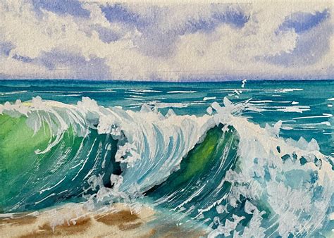 Watercolor Ocean Waves A Beginner Friendly Crashing Wave Seascape
