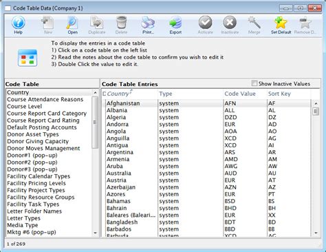Code Tables Arts Management Systems