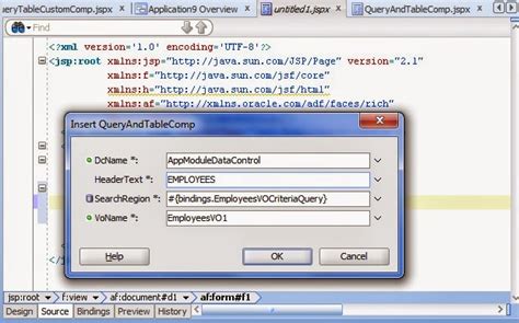Creating Declarative Component Using Query Panel And Table In Adf