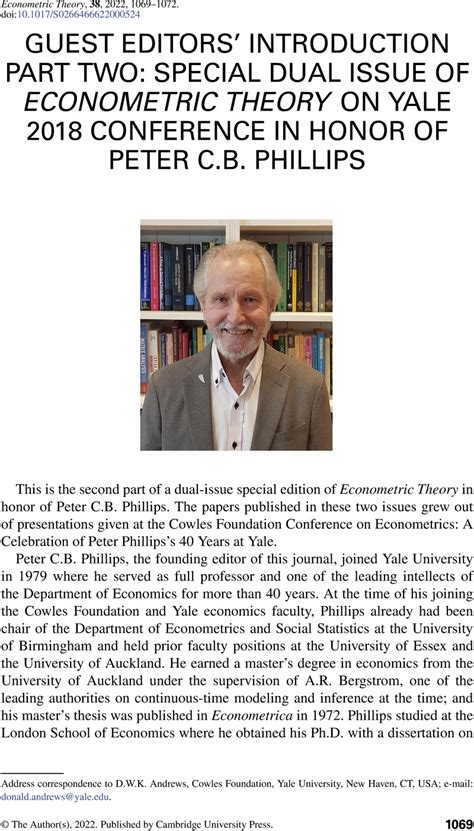 Guest Editors Introduction Part Two Special Dual Issue Of Econometric Theory On Yale 2018