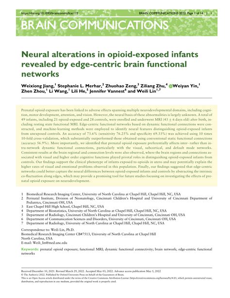 Pdf Neural Alterations In Opioid Exposed Infants Revealed By Edge Centric Brain Functional