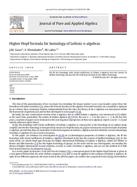 Pdf Higher Hopf Formula For Leibniz Homology
