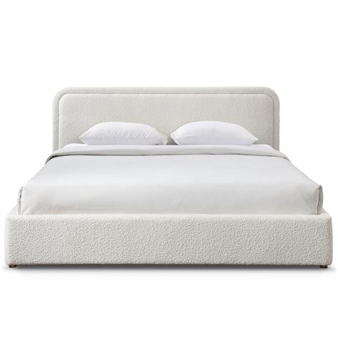 Chloe Upholstered Platform King Bed White Boucle Fabric Omax Decor