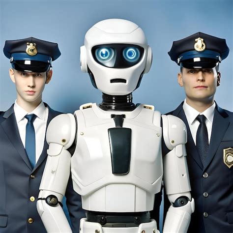 A Futuristic Security Team With A Human And Robot Officer Premium Ai Generated Image
