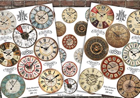 32 Retro Clock Face Dials Kit Of 3 Digital Printable A4 Sheets Ø2