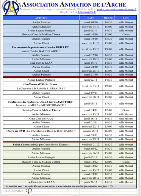 Programme Des Activites Du 4e Trimestre 2023 Association Danimation De La Résidence De L