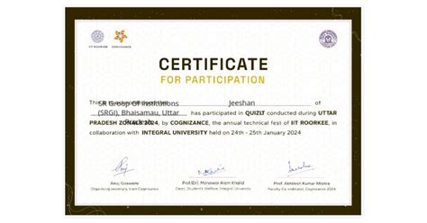 Jeeshan On Linkedin Jeeshan Certificate Of Participation In Quizit Event By Cognizance Iit…