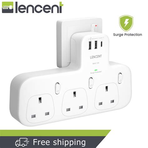 Lencent In Surge Protector Extension Plug With Usb C And Usb Ports Individual Switches