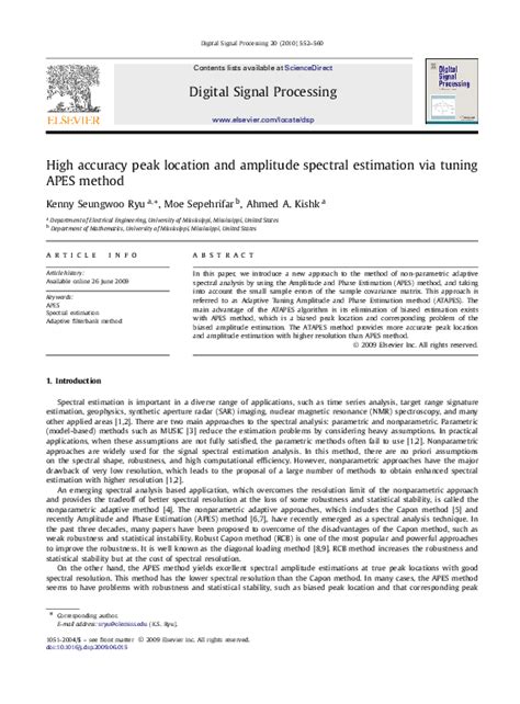 Pdf High Accuracy Peak Location And Amplitude Spectral Estimation Via