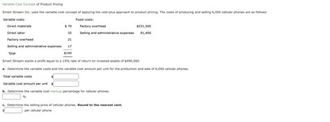 Solved Variable Cost Concept Of Product Pricingsmart Stream