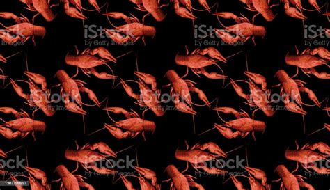 검은 색 배경에 빨간 가재와 매끄러운 패턴 끝없는 가재 질감 래스터 일러스트레이션 갈고리 발톱에 대한 스톡 사진 및 기타 이미지 갈고리 발톱 강 건강한 식생활