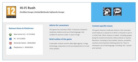 Ratings Board Pegi Lists Hi Fi Rush For Nintendo Switch Nintendo Life