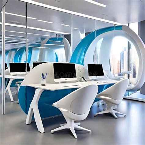 Modern Futuristic Office Ergonomic Workstations Space Generative Ai