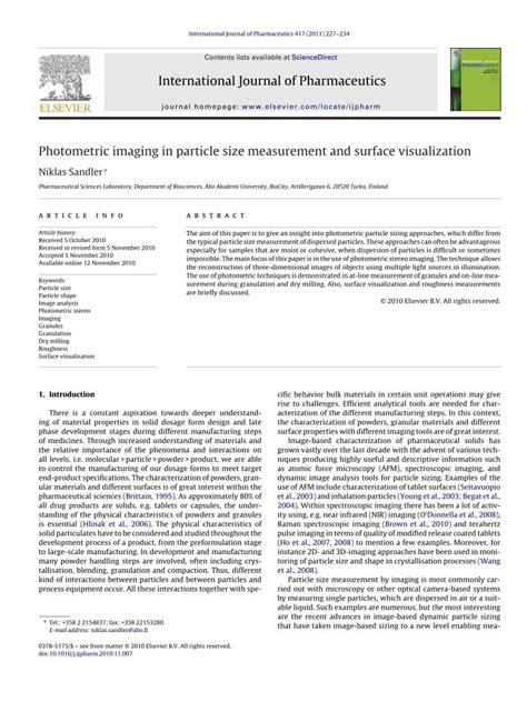 pdf photometric imaging in particle size measurement and surface