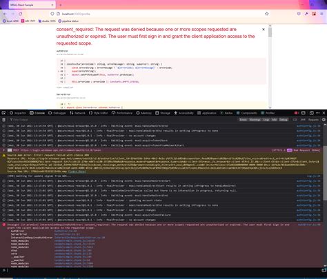 msal react react router sample fails to authorize request to fetch
