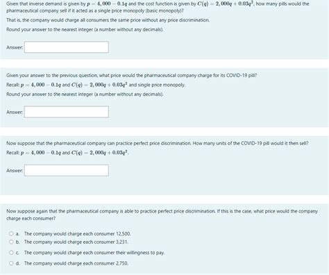 Solved Given That Inverse Demand Is Given By P Q Chegg
