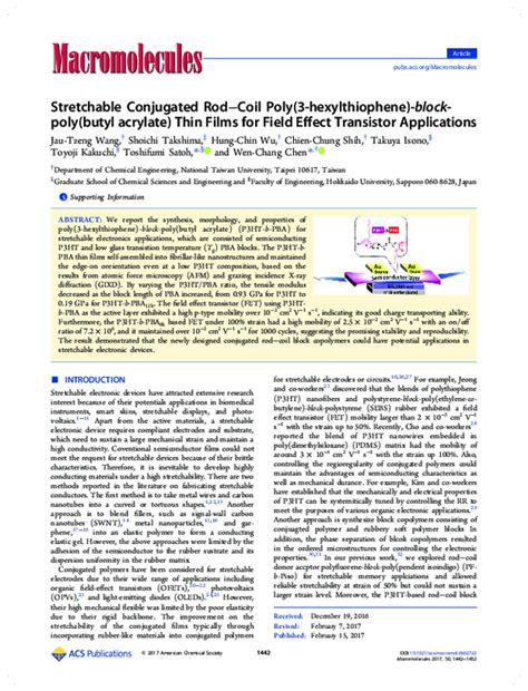Pdf Stretchable Conjugated Rod−coil Poly3 Hexylthiophene Block Polybutyl Acrylate Thin