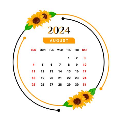 August Month Calendar
