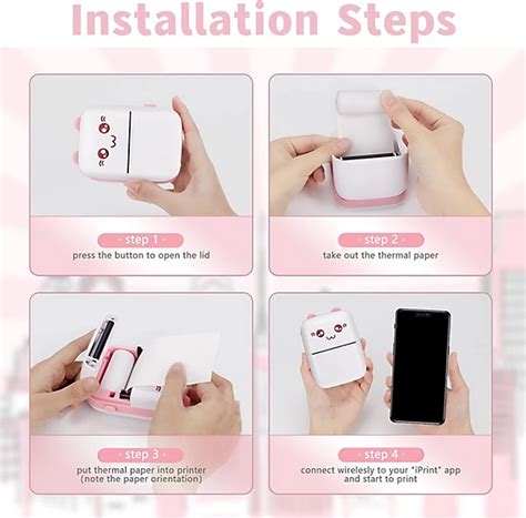 Pink Mini Inkless Portable Thermal Printer With 5 Roll Thermal Paper