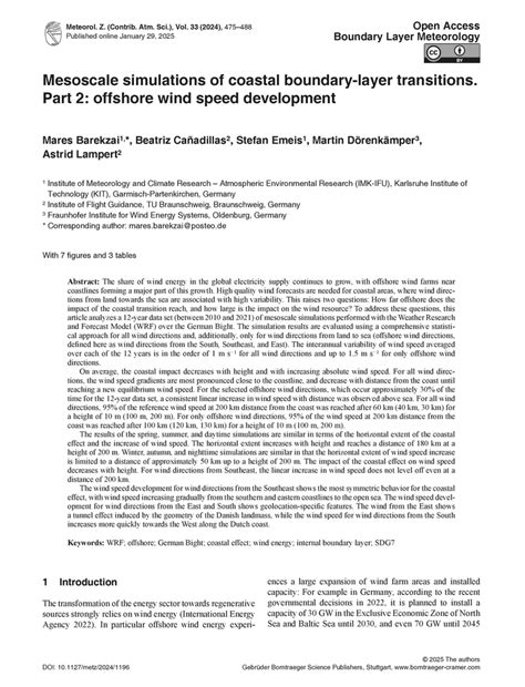 Mesoscale Simulations Of Coastal Boundary Layer Transitions Part 2 Offshore Wind Speed