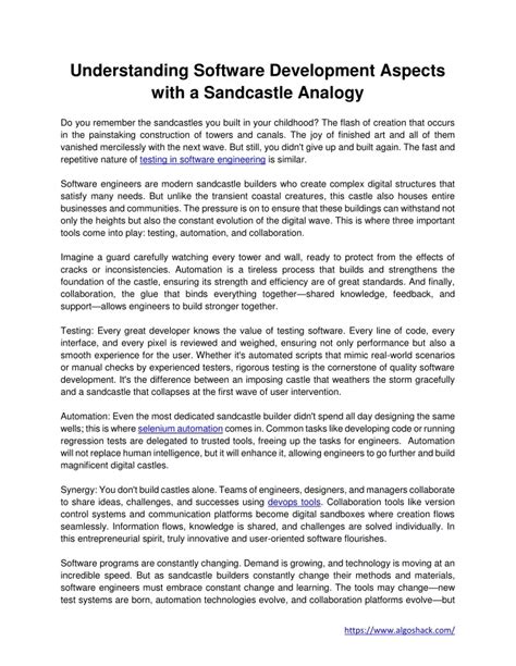 Ppt Understanding Software Development Aspects With A Sandcastle