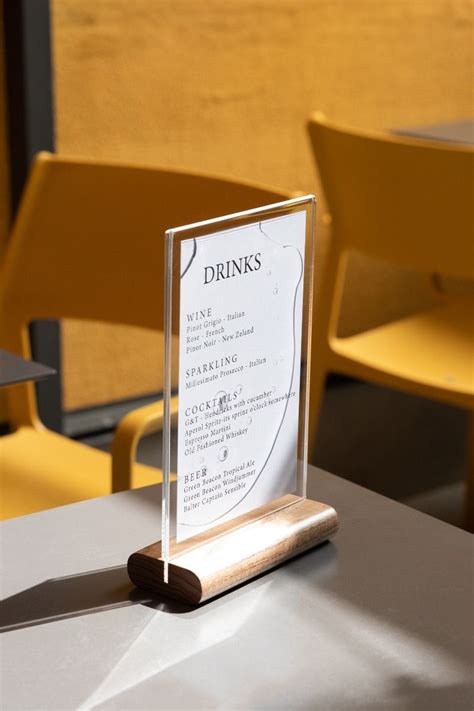 Wooden Table Top Display Menu Holder With Acrylic Sign Stand