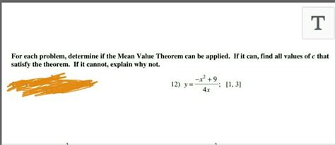 Solved For Each Problem Determine If The Mean Value Theorem Chegg Com