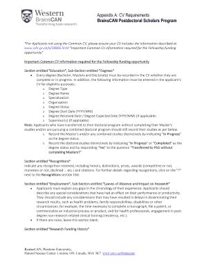 Fillable Online Appendix A CV Requirements Fax Email Print PdfFiller