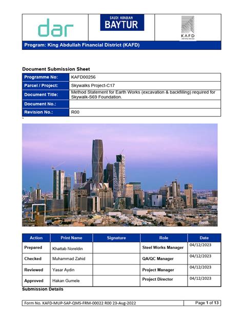 Method Statement For Earth Works Excavation And Backfilling Required For Skywalk S69 Foundation
