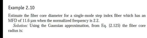 example 2 10 estimate the fiber core diameter for a single mode step