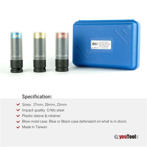 Jimy Super Performing Thin Wall Alloy Wheel Nut Impact Socket Set 17 19 21 Mm YouTools