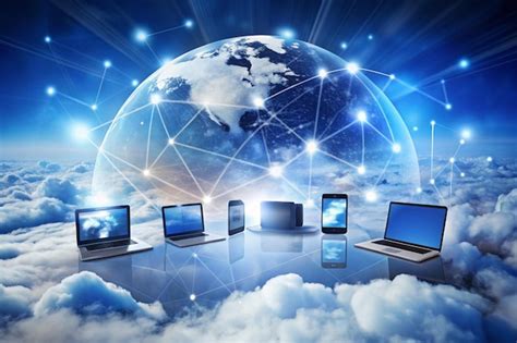 cloud computing blueprint digital scheme with cloud devices premium