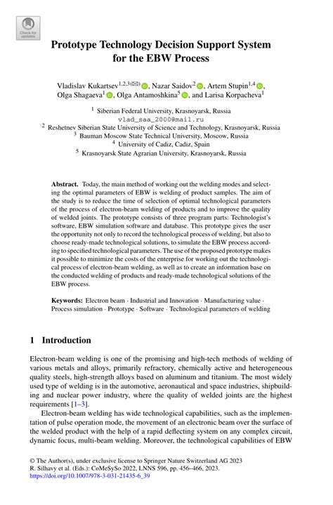 Pdf Prototype Technology Decision Support System For The Ebw Process
