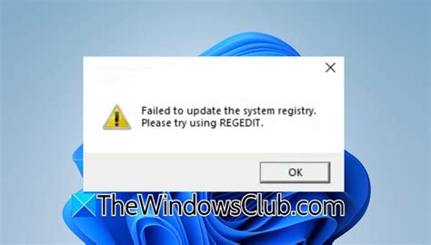 Failed To Update The System Registry Please Try Using Regedit